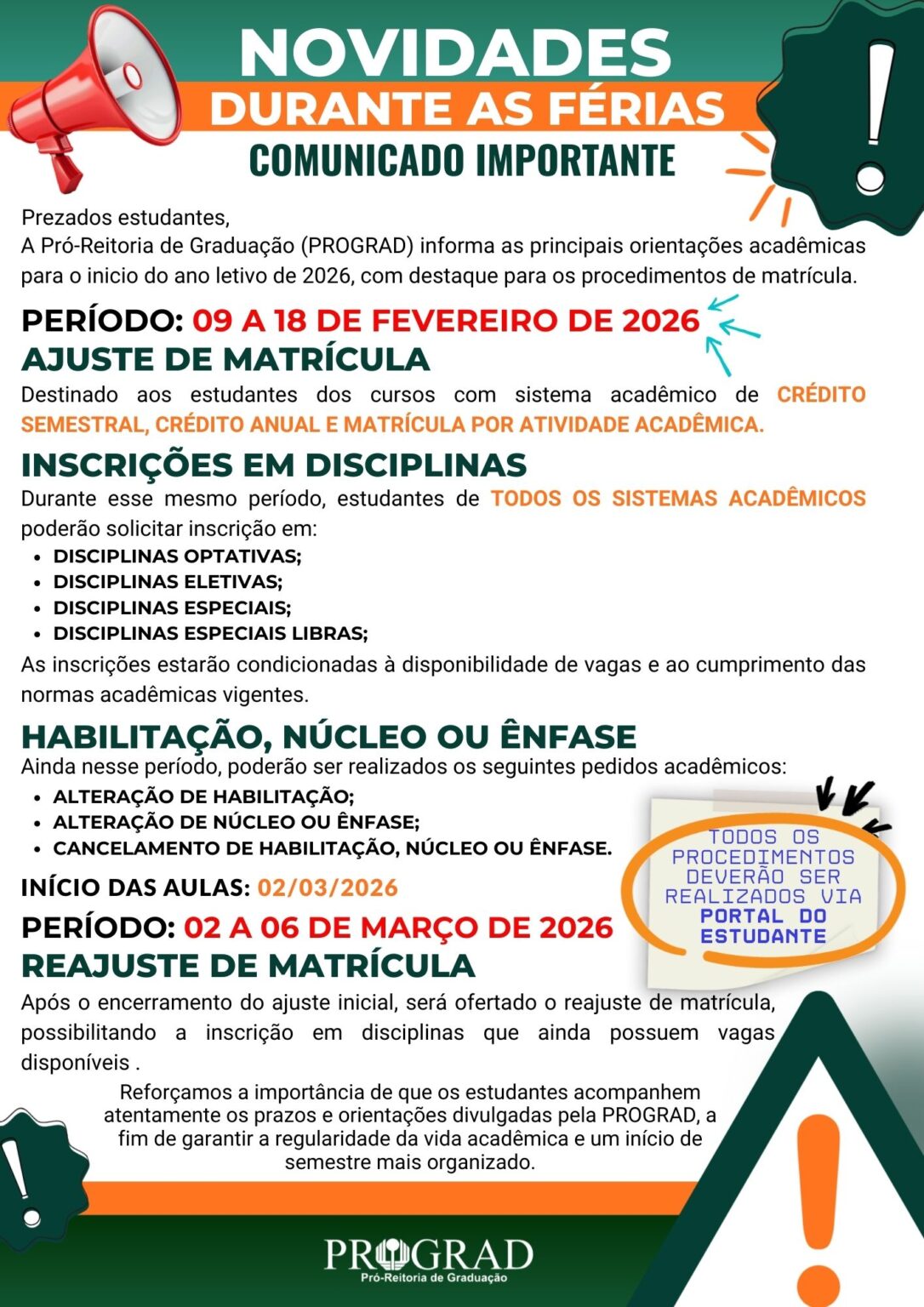 Novidades durante as Férias: Comunicado Importante! – PROGRAD