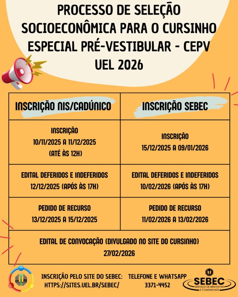 Processo de Seleção para vagas no Curso Pré-Vestibular/2026 – SEBEC